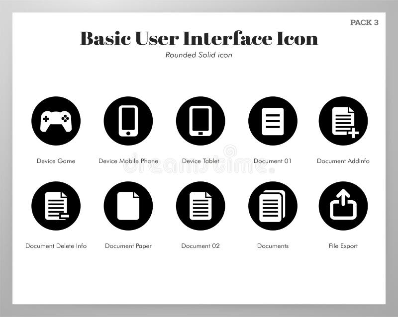 Basic UI Icons Rounded Solid Pack Stock Vector - Illustration of page ...