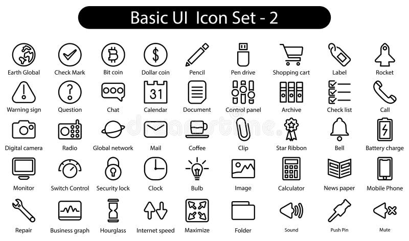 Basic Ui 2 Line Icon Set stock vector. Illustration of archive - 226792723