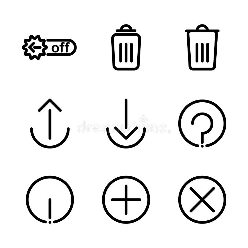 Basic User Interface Icon Set Outline Include Control, Option, Switch, Toggle, Remove, Garbage ...