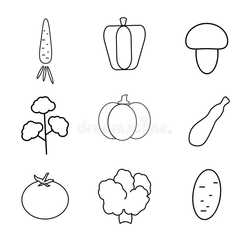 Basic Vegetables Thin Line Icon Set. Isolated Stock Vector ...