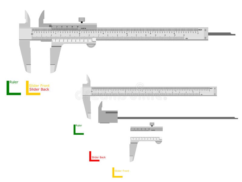 Basic Vernier Caliper on Transparent Background. There are 3 Components ...
