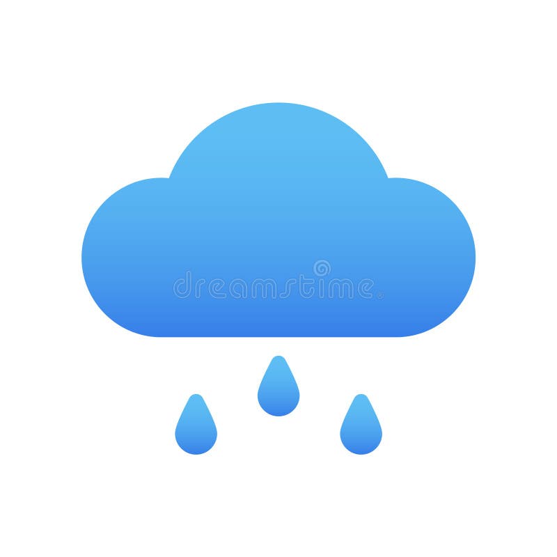 Basic Weather Icon of Cloud and Rain Drops with Gradient. Flat Clipart for Apps, Web, Stickers ...