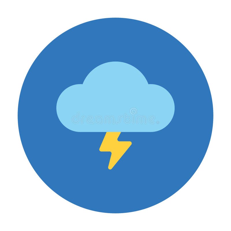 Basic Weather Icon of Thunderstorm. Cloud and Yellow Lightning on Blue Circle Stock Vector ...