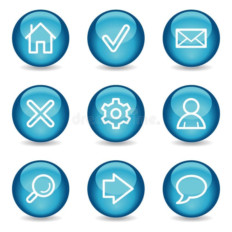 Blue glossy icon set stock vector. Illustration of blue - 18390852