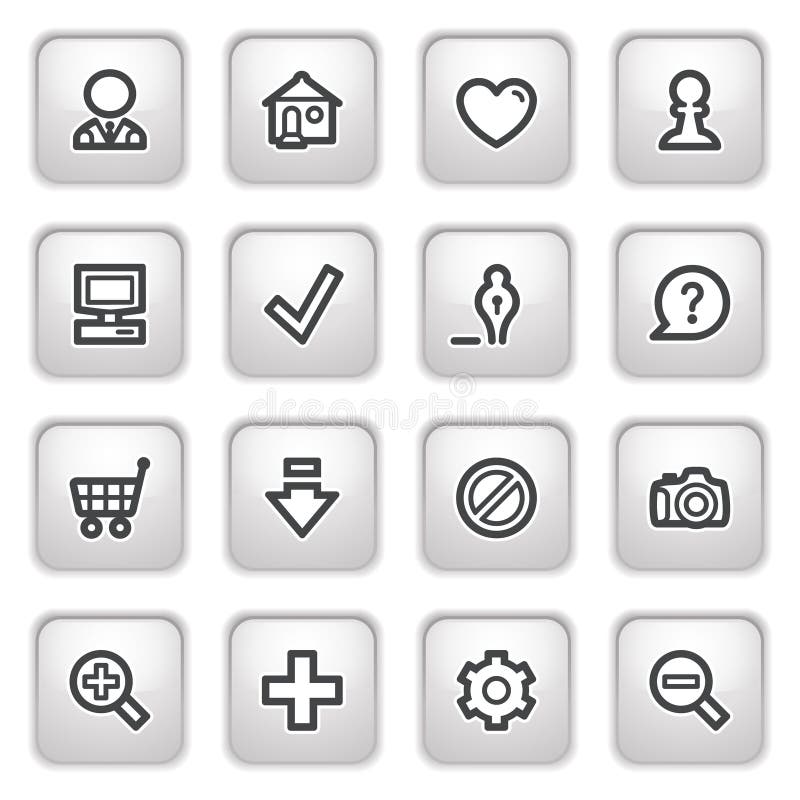 Basic Web Icons on Gray Buttons. Stock Vector - Illustration of disk ...