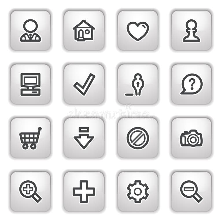 Basic Web Icons on Gray Buttons. Stock Vector - Illustration of disk ...