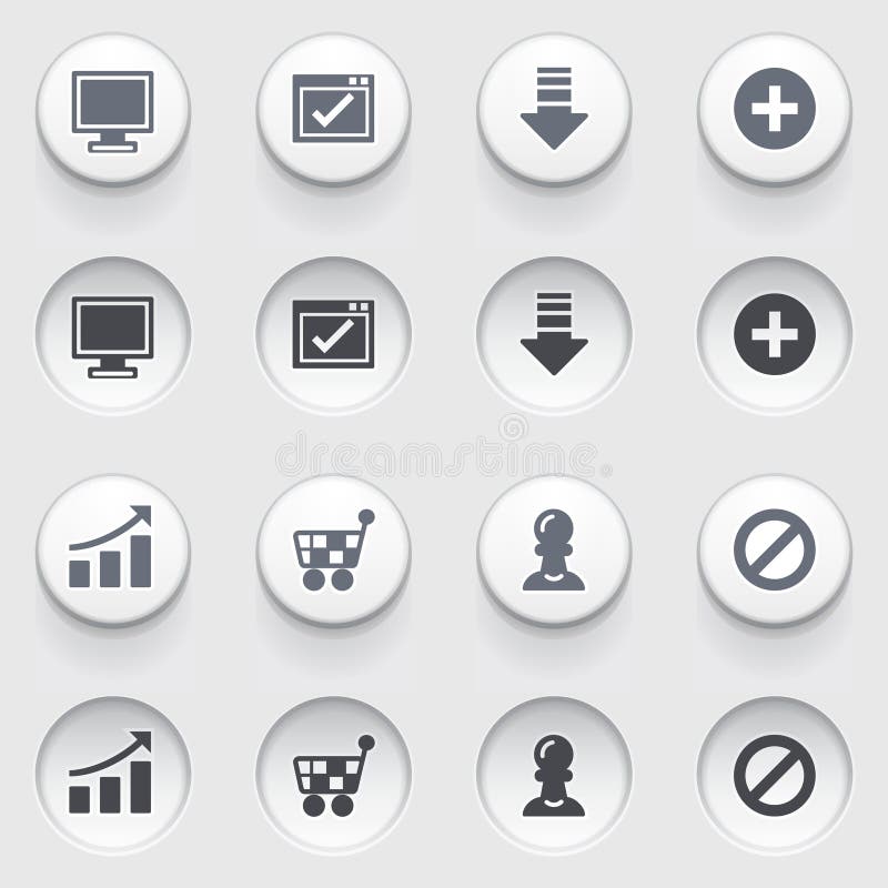 Basic Web Icons on White Buttons. Set 2. Stock Vector - Illustration of ...