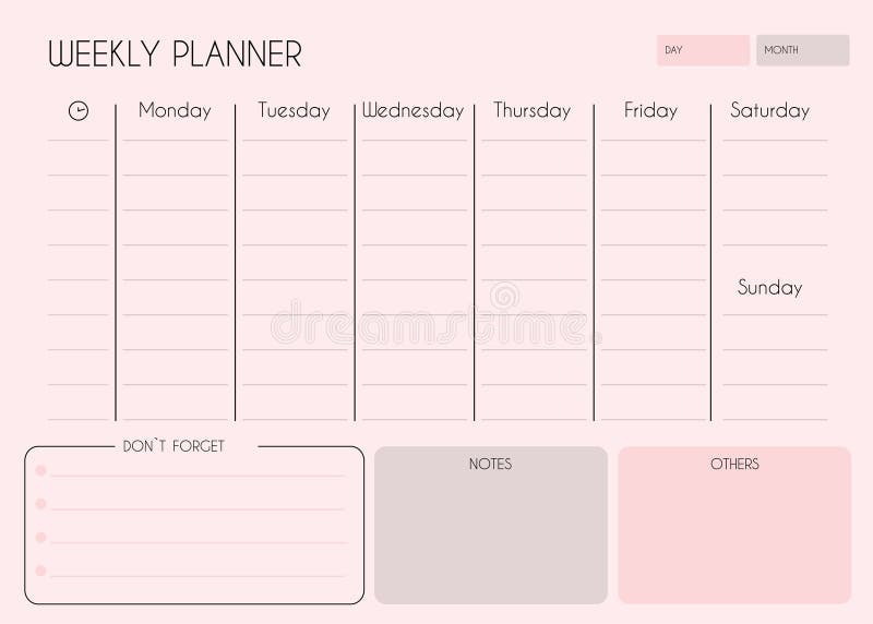 Basic weekly planner stock vector. Illustration of students - 275426762