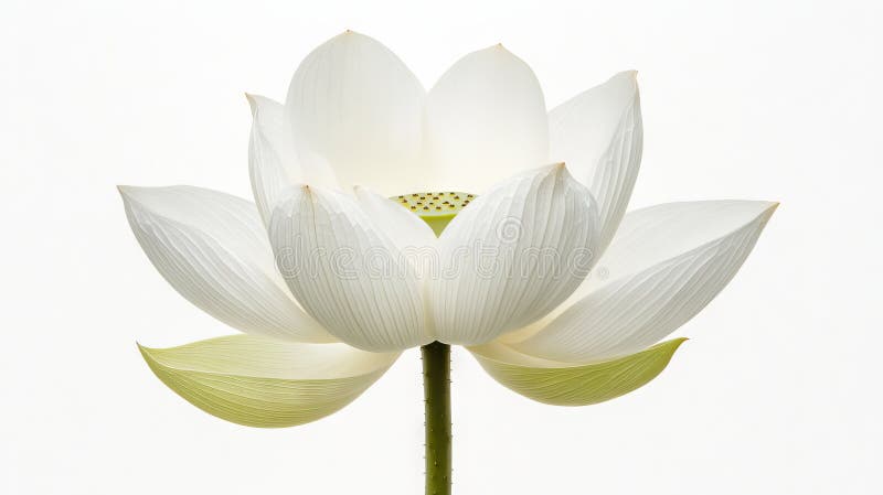 On a Basic White Background, a Single White Water Lily Flower is ...