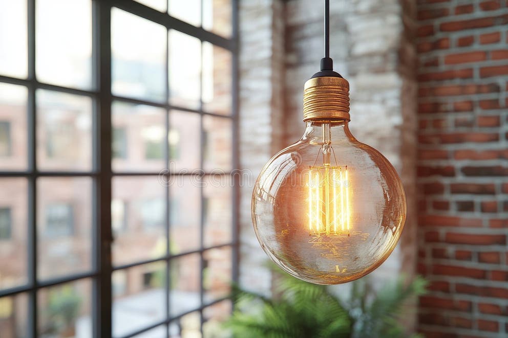 A Basic White Brick Wall Adorned with a Hanging Light Bulb for Subtle ...