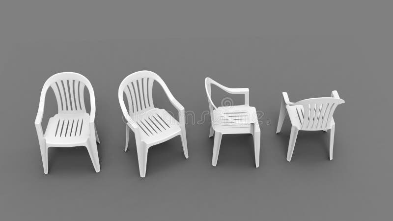 Basic White Plastic Lawn Chairs - All Sides View - Top Down Shot Stock ...