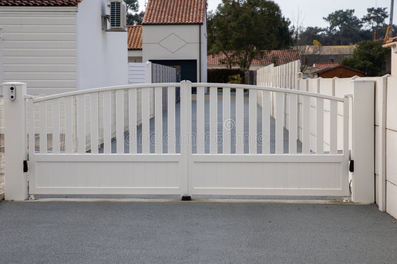 Basic White Suburb Beige House Gate and Slats Street Home Stock Photo ...