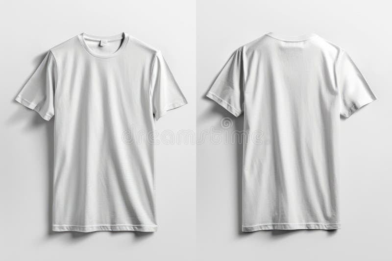 Basic White T-shirt Hanging on White Wall Front and Back View Stock ...