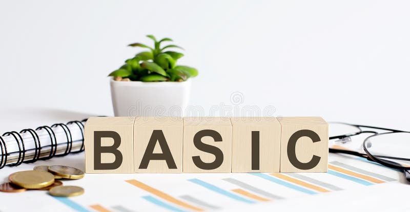 BASIC Word on the Wood Blocks Concept with Chart, Coins, Notebook and ...