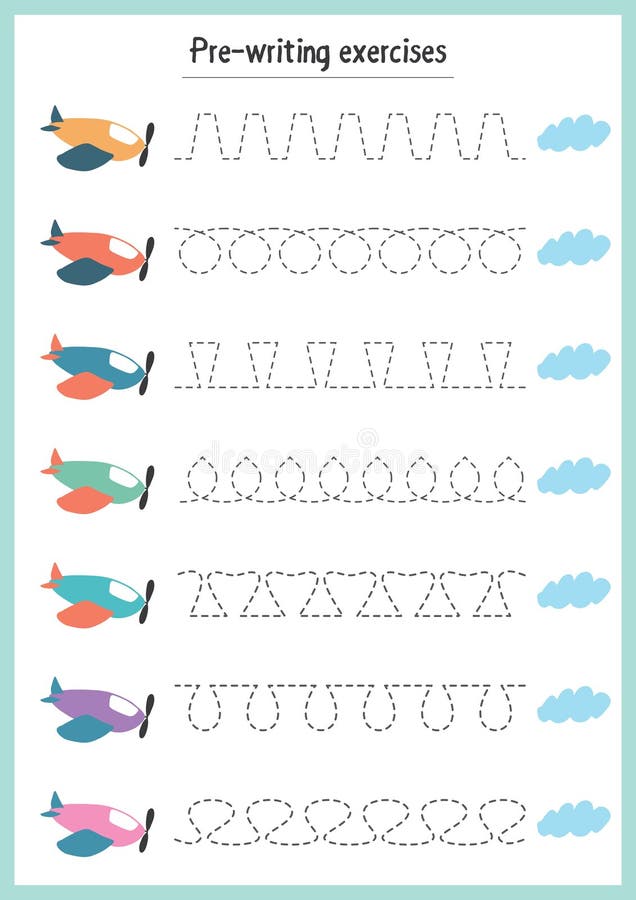 Basic Writing Exercises. Trace Line Worksheets for Children. Preschool ...