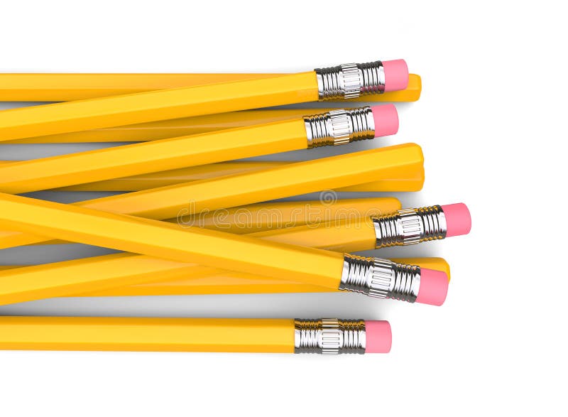 Basic Yellow Pencils with Erasers on the Back End - Top Down View Stock ...