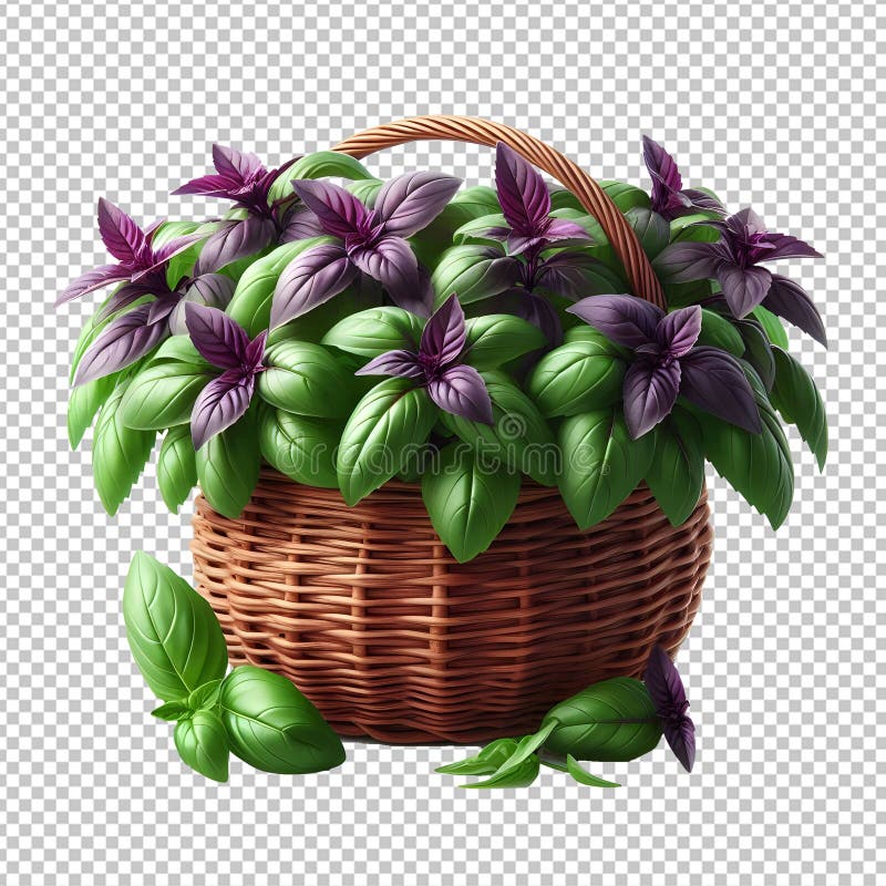 Basil in Basket Isolated on Transparent Background Stock Photo ...