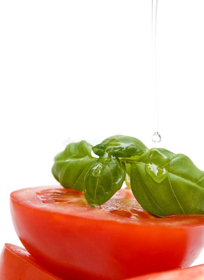 Basil, Drop of Oil and Tomatoes Stock Image - Image of cooking ...