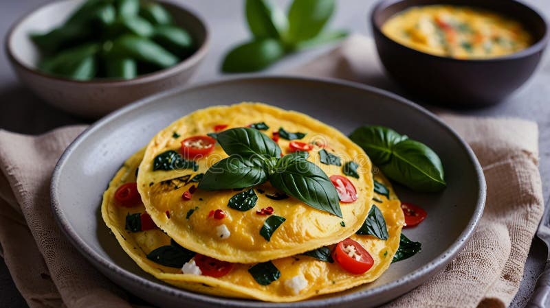 Basil and Egg Thai Omelet with Basil Leaf Stock Image - Image of table ...