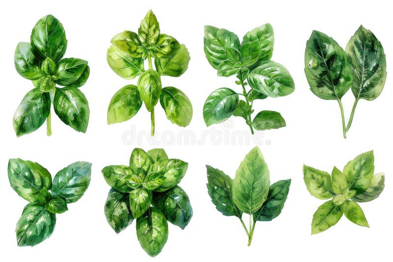 Basil Leaf Herb PNG Cut-Out Element Set for Culinary Graphic Stock ...