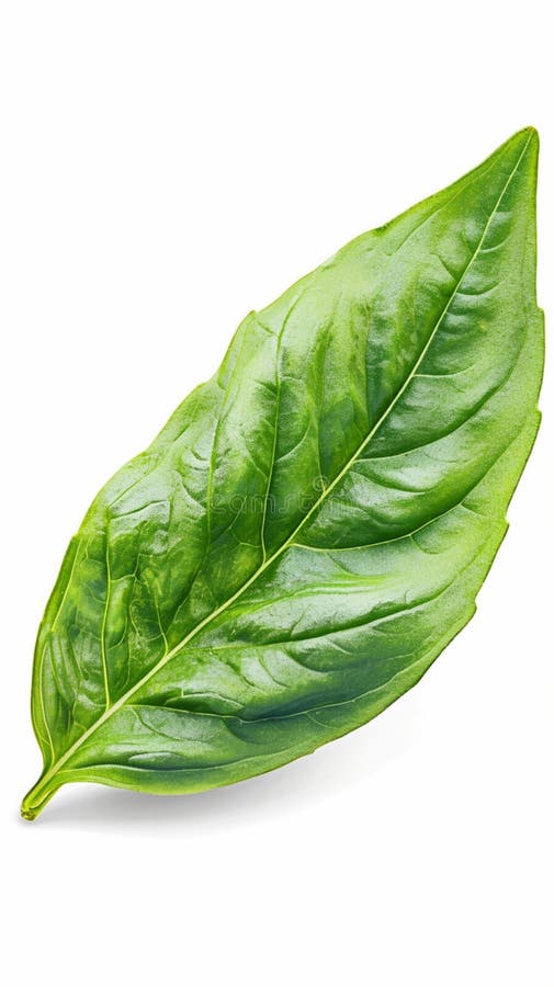 Basil Leaf Isolated on White Background with Distinct Green Pattern ...