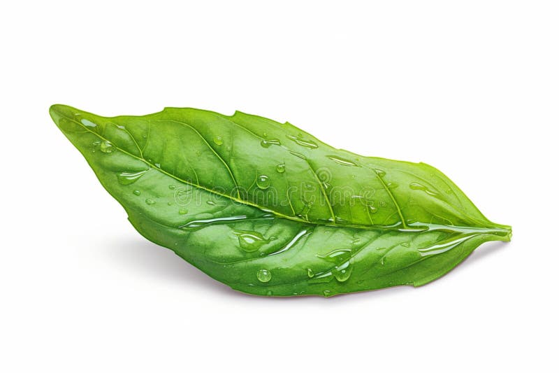 Basil Leaf Isolated on White Background with Distinct Green Pattern ...