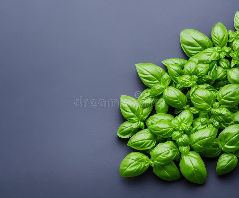 Basil Leaves on Grey Background Fresh Cooking Ingredient Stock ...