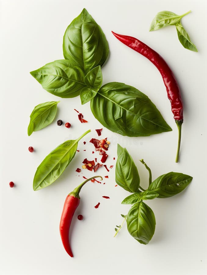 Basil Leaves and Red Hot Peppers Wallpaper Stock Illustration ...