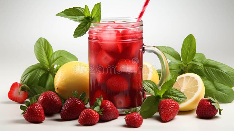 Basil Lemonade with Strawberry on White Background Stock Image - Image ...
