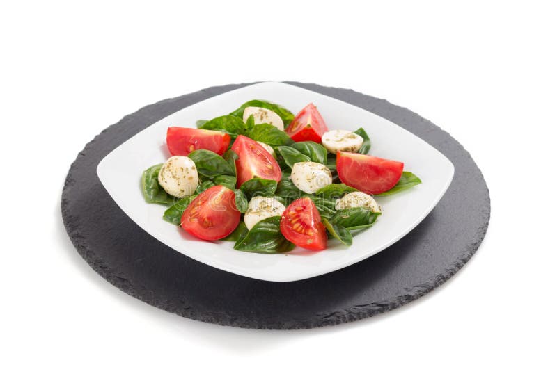 Basil, Mozzarella and Tomato Salad Stock Photo - Image of mozzarella ...