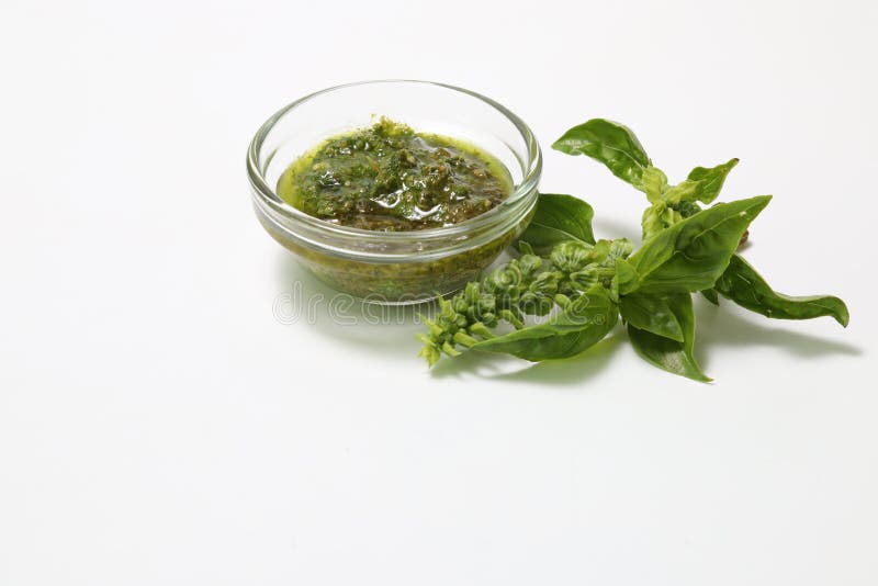 Basil Paste in the Glass Bowl Stock Photo - Image of isolated, food ...