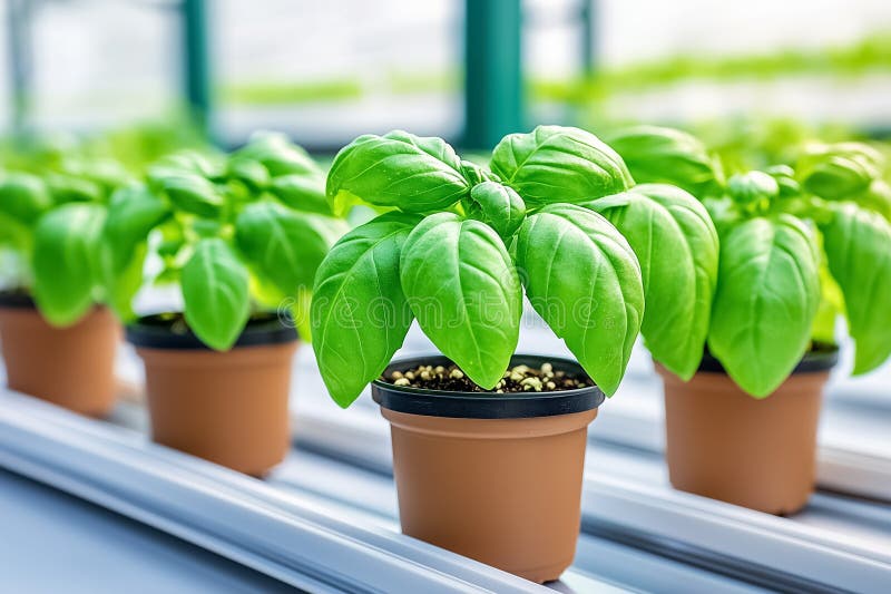 Basil Plants Thrive in an Immaculate Greenhouse, Nurtured Under ...