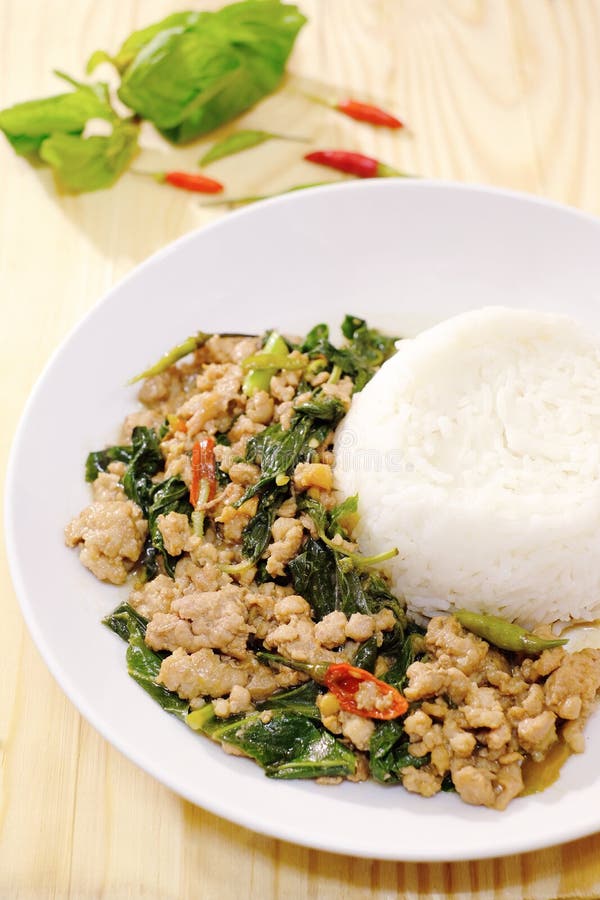 Basil Pork Rice, Thai Popular Food Stock Image - Image of background ...