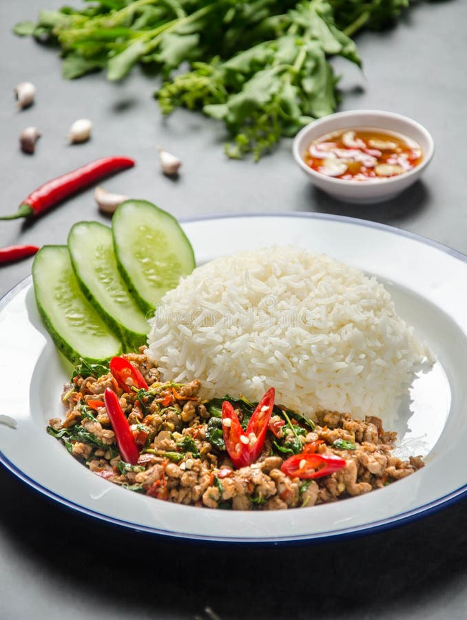 Basil Rice with Minced Pork Foodthailand Stock Photo - Image of dish ...