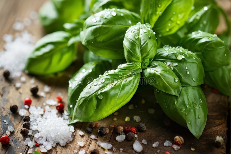 Basil, Salt and Pepper on the Old Tablebasil, Table Stock Illustration ...