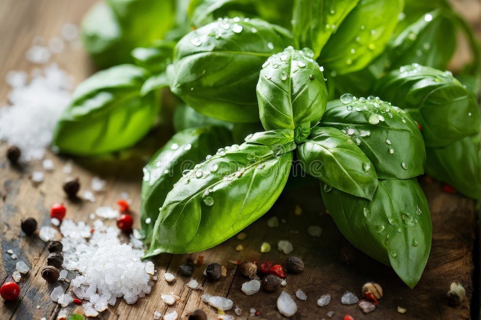 Basil, Salt and Pepper on the Old Tablebasil, Table Stock Illustration ...