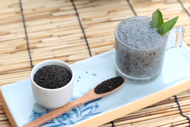 Basil Seeds for Fiber Beverage and Raw Seed Stock Image - Image of leaf ...