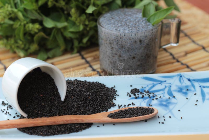 Basil Seeds for Fiber Beverage and Raw Seed Stock Image - Image of ...