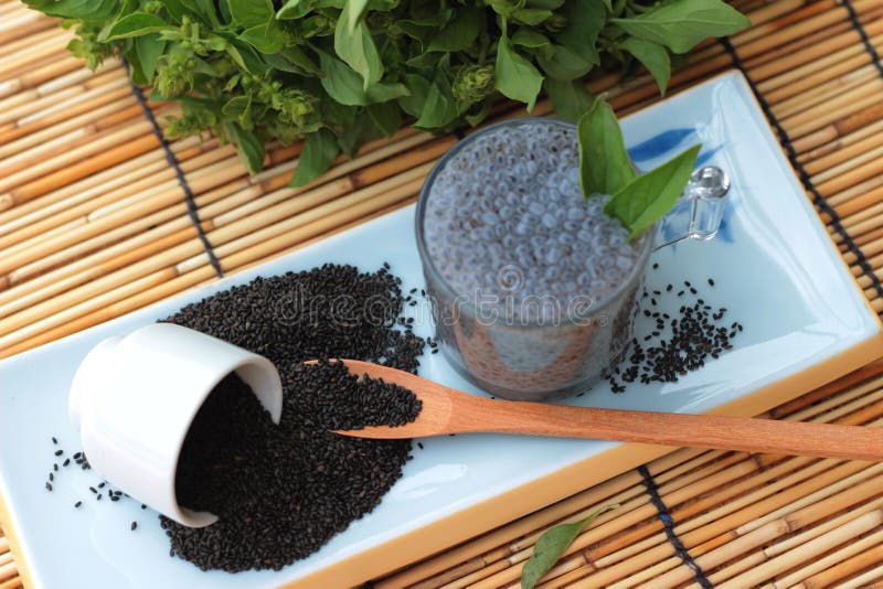 Basil Seeds for Fiber Beverage and Raw Seed Stock Image - Image of seed ...