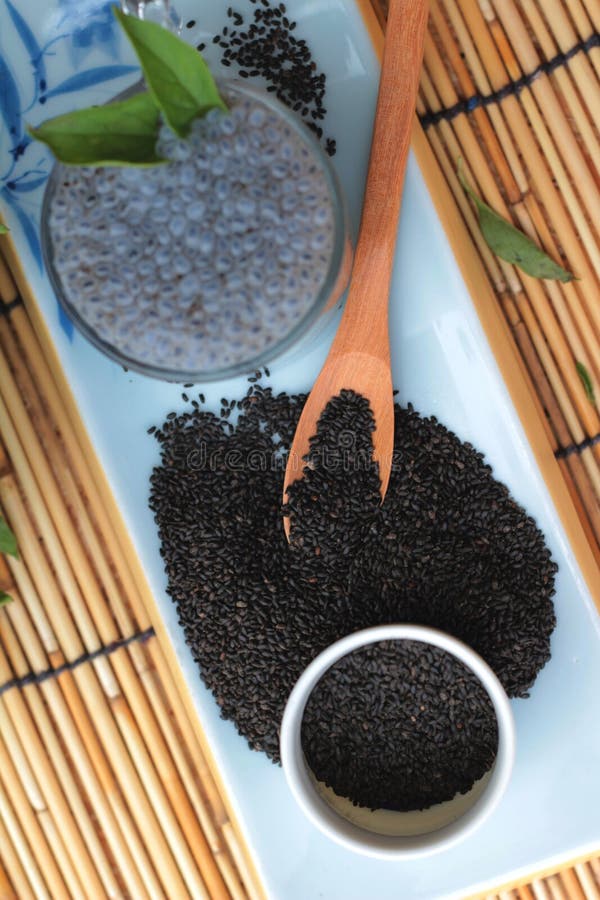 Basil Seeds for Fiber Beverage and Raw Seed Stock Photo - Image of ...