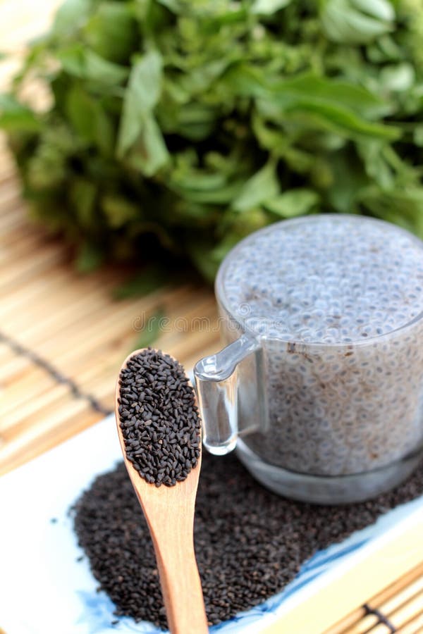 Basil Seeds for Fiber Beverage and Raw Seed Stock Image - Image of ...
