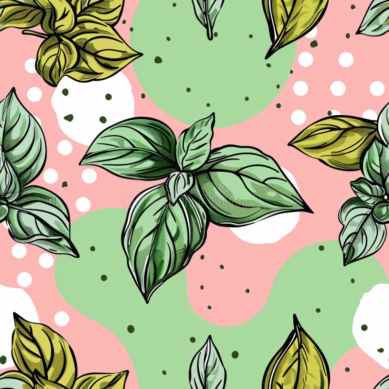 Basil Vegetable Seamless Patterns, Herbs and Spices Patterns Hand Drawing Abstract Designs ...