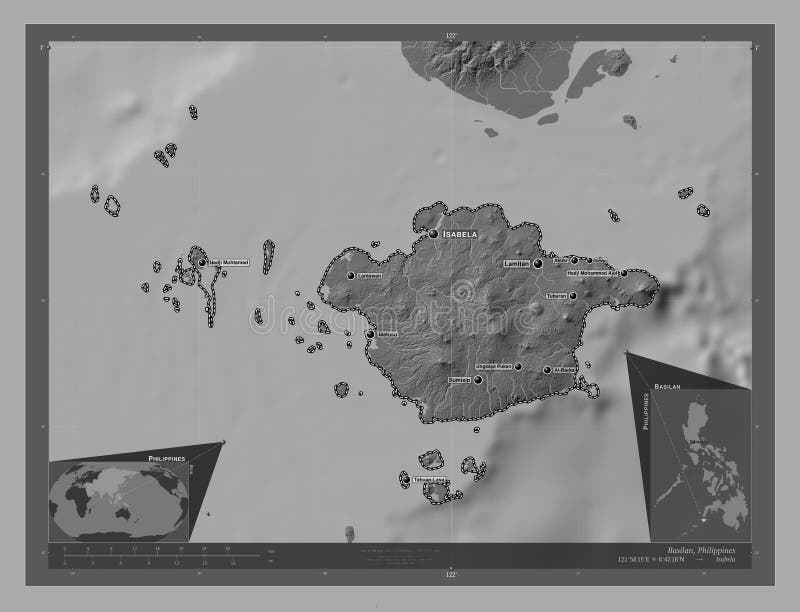 Basilan, Philippines. Bilevel. Labelled Points of Cities Stock ...