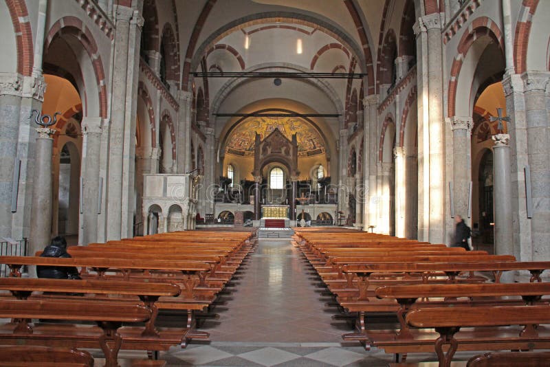 Basilica of St. Ambrogio, Milano; Nave Stock Image - Image of romanic ...