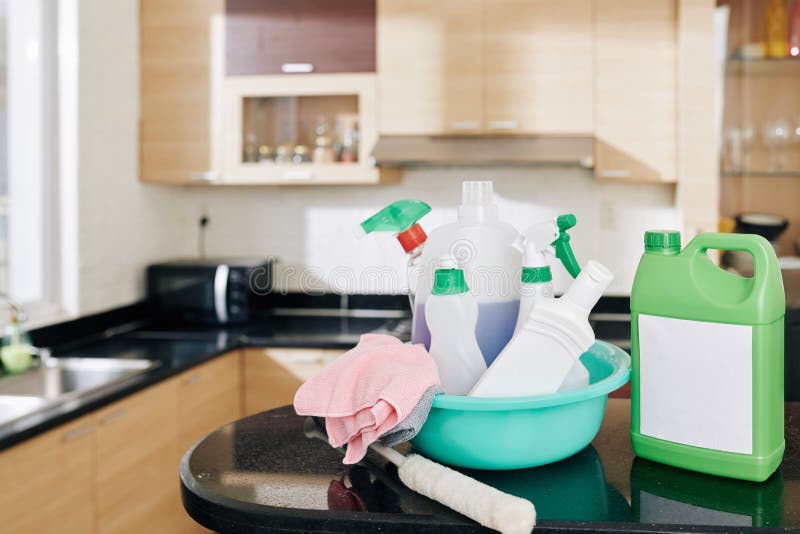 Basin with Cleaning Detergents Stock Photo - Image of online, housewife ...