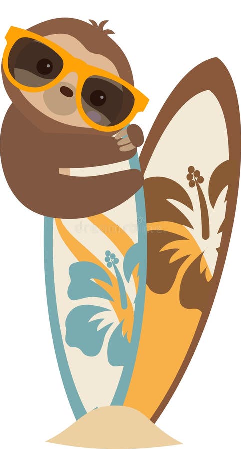 Sloth on Surfboards with Orange Sunglasses Stock Vector - Illustration ...