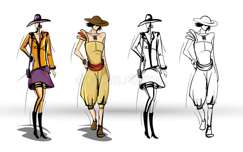 Artistic Fashion Sketches Set Stock Illustration - Illustration of ...