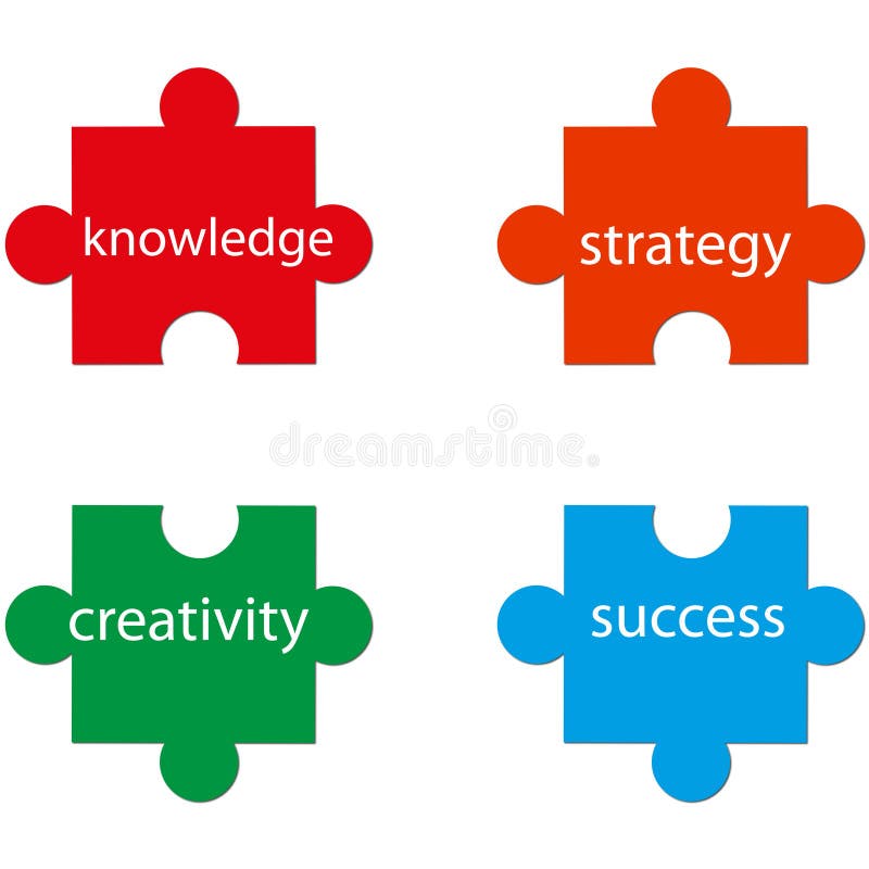 Knowledge Strategy Creativity Success with Puzzle on White Stock ...