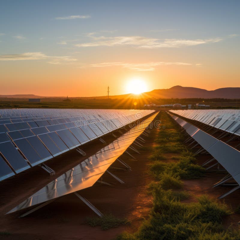Array of Solar Panels at Sunset Stock Illustration - Illustration of ...
