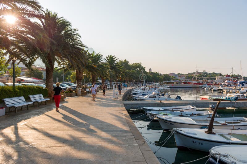 Baska Voda, Croatia Waterfront at Sunrise Editorial Stock Image - Image ...